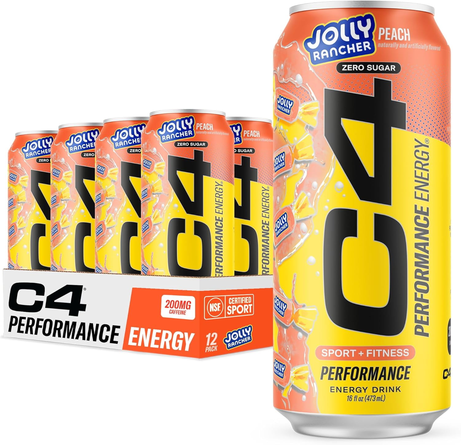 C4 Performance Energy Drink, Jolly Rancher Peach Flavor, 16oz cans ...