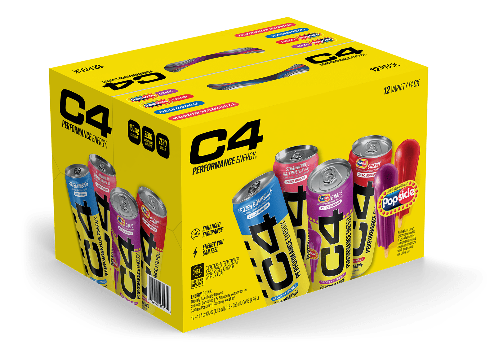 C4 Performance Energy Drink, Popsicle Flavor, Zero Sugar, Carbonated ...