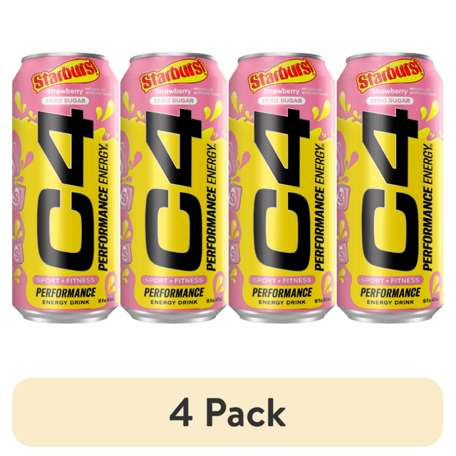 (4 pack) C4 Performance Energy Drink, Strawberry Starburst™, 16oz ...