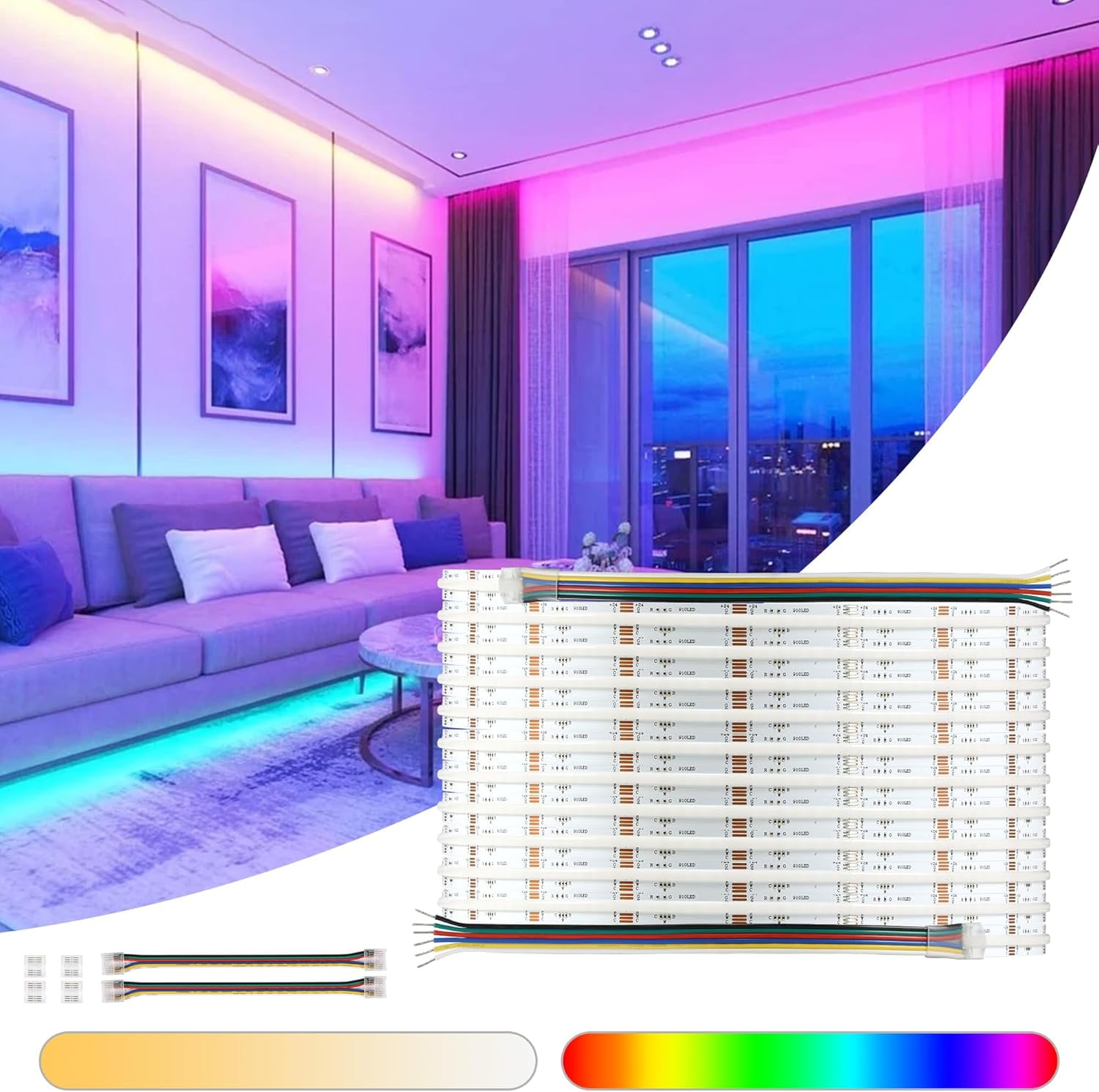 C4 Rgbcct Cob Led Strip Light 2700K-6500K, 16.4Ft Flexible Led Ribbon ...