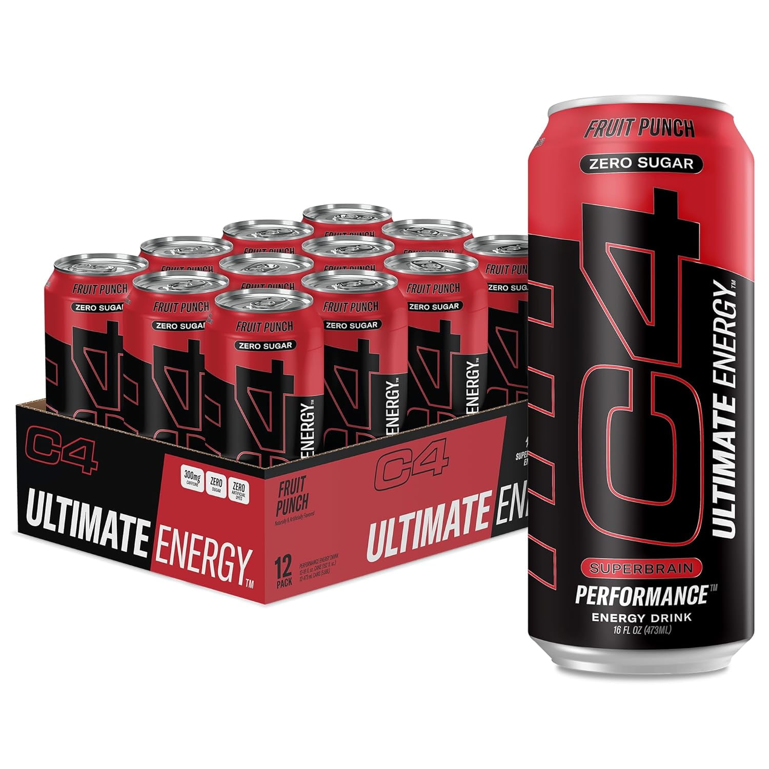 C4 Ultimate | 300mg Caffeine Sugar Free Energy Drink | Fruit Punch ...