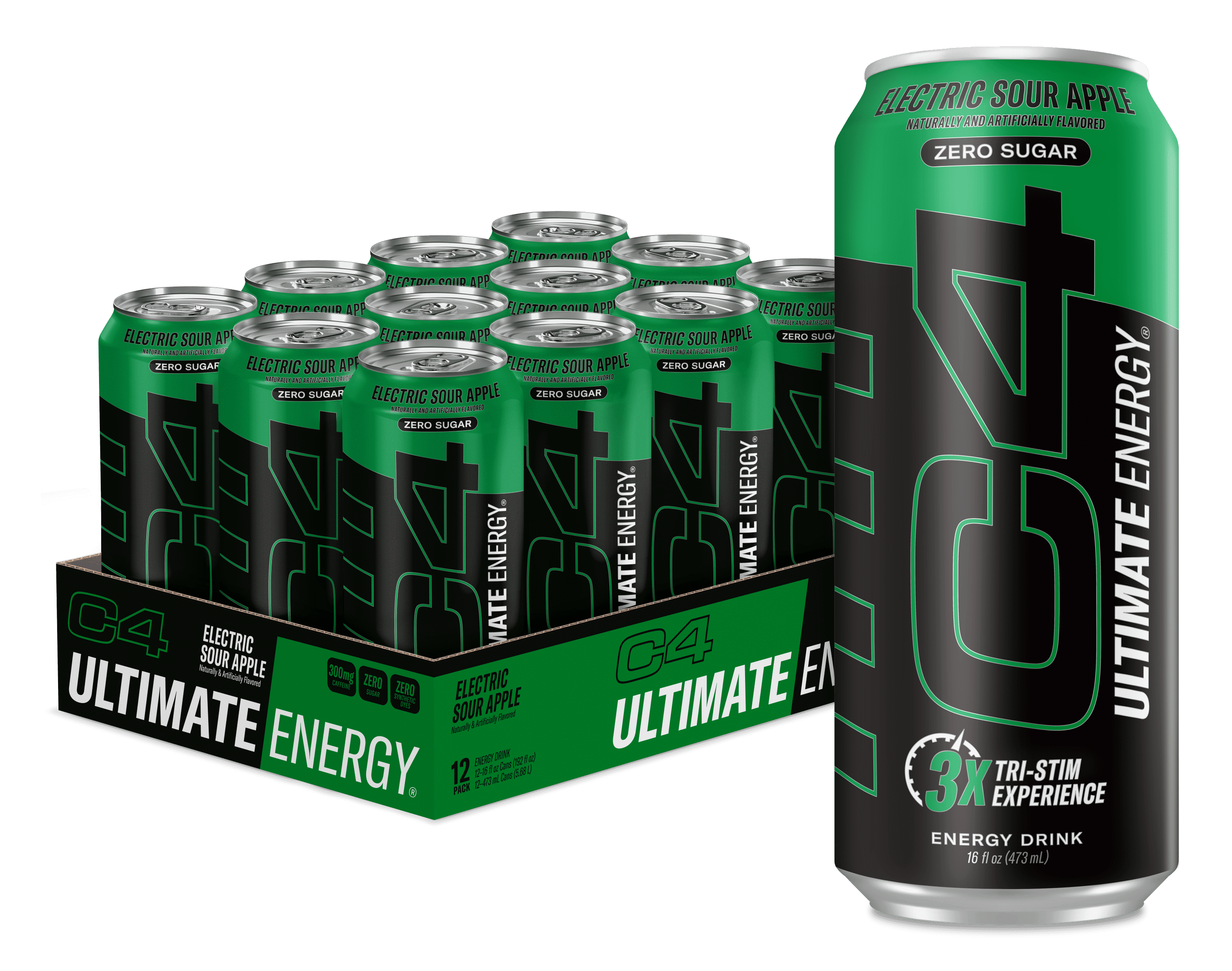 Cellucor C4 Ultimate Energy Drink, Electric Sour Apple Flavor, Zero ...