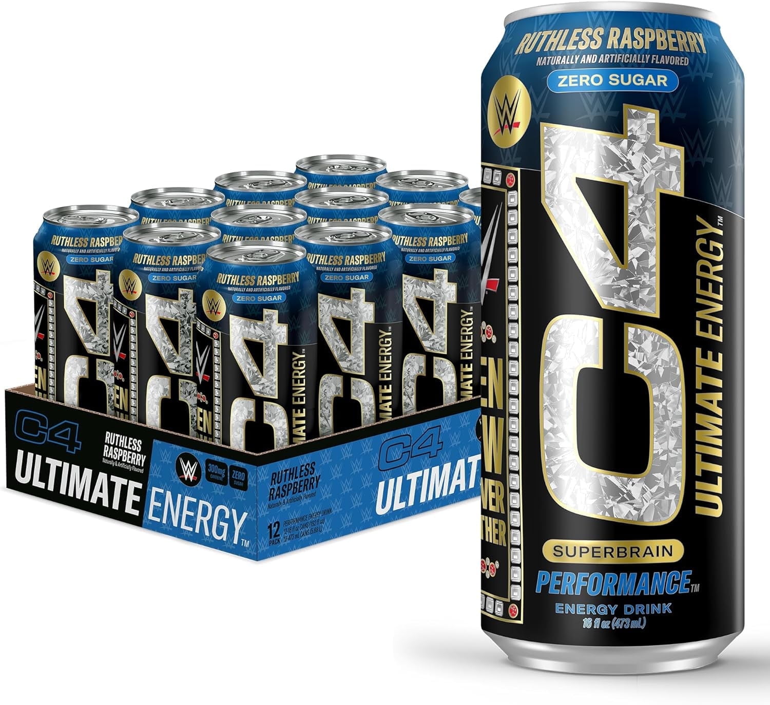 C4 Ultimate Pre-Workout Energy Drink, WWE Ruthless Raspberry, 12 Pack ...