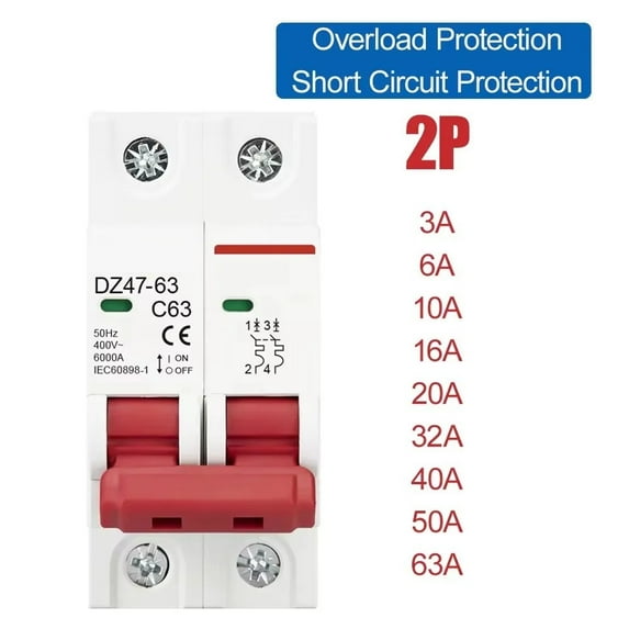 C45N 2P DZ47-63 3A/6A/10A/16A/20A/32A/40A/50A/63A AC 230V 400V C Type ...