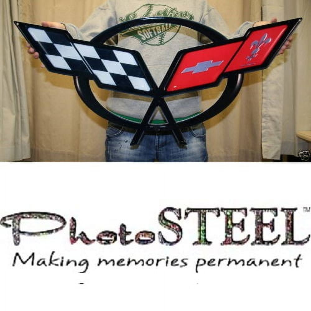 C5 Corvette Crossed flag Wall Emblem Large Metal Art 97-04 Full 32" by ...
