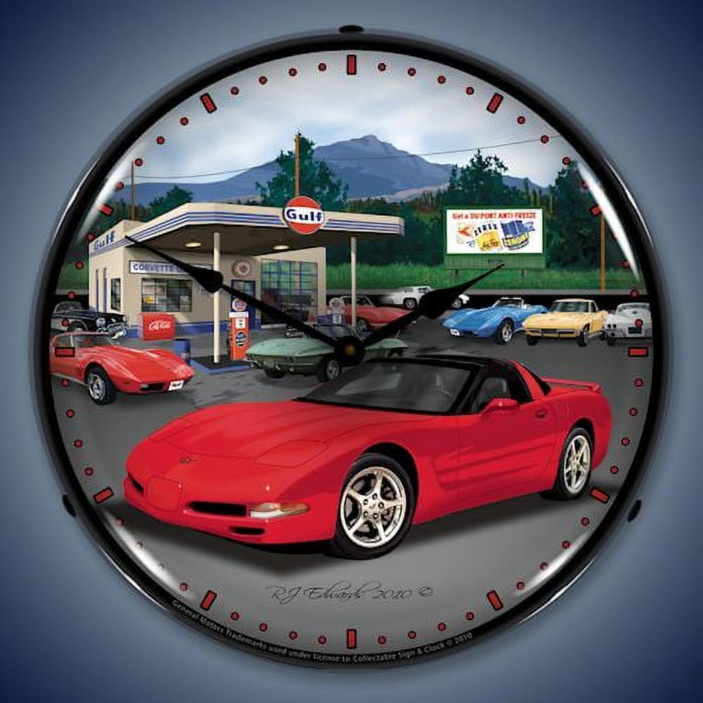 C5 Corvette & Gulf Gas Station Lighted Clock - Walmart.com