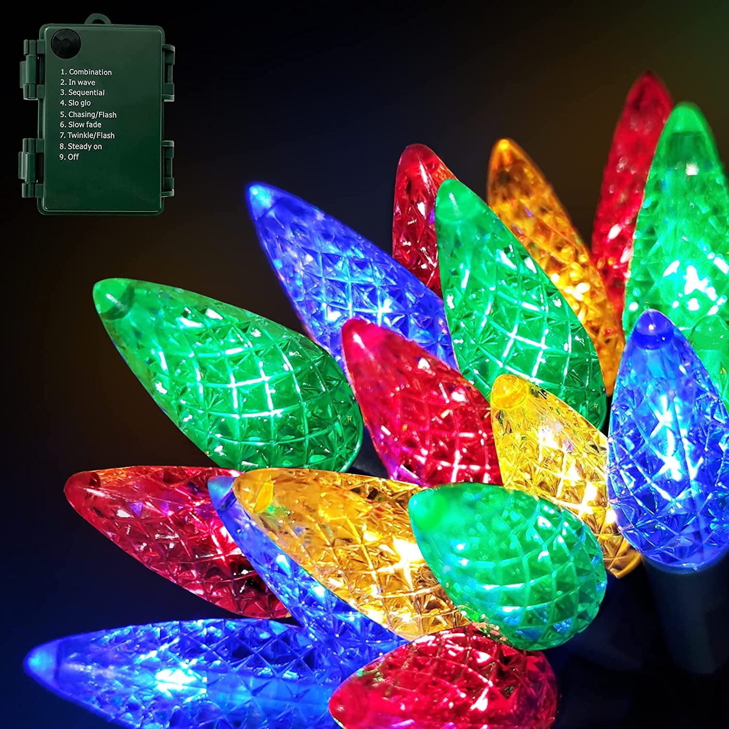 C6 Christmas String Lights Indoor Outdoor, 50 LED 16.4 Ft Battery ...