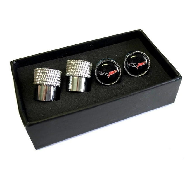 C6 Corvette Crossed Flags Logo Aluminum Valve Stem Caps Knurled ...