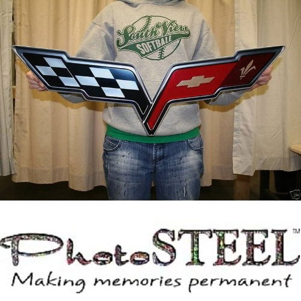C6 Corvette Crossed flag Wall Emblem Large Metal Art 05-13 Full 32" by ...