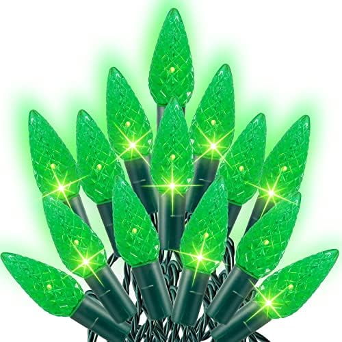 C6 Green Christmas Lights, 100 LED 33 FT Outdoor Christmas Lights ...