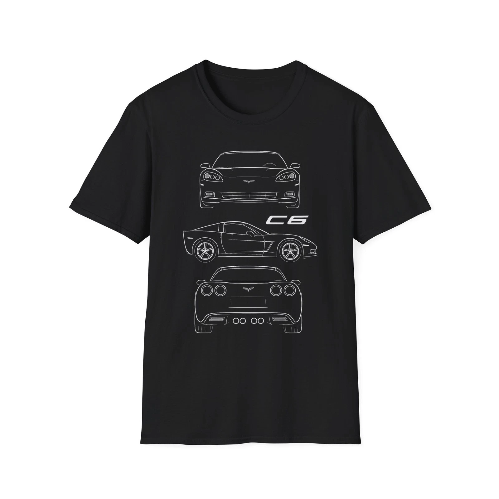 C6 T-Shirt | Chevy Sports Car Line Art Tee Front Side Rear Views ...
