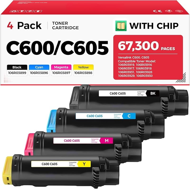 C600 C605 Toner Cartridges 4-Pack Compatible Replacement for Xerox ...