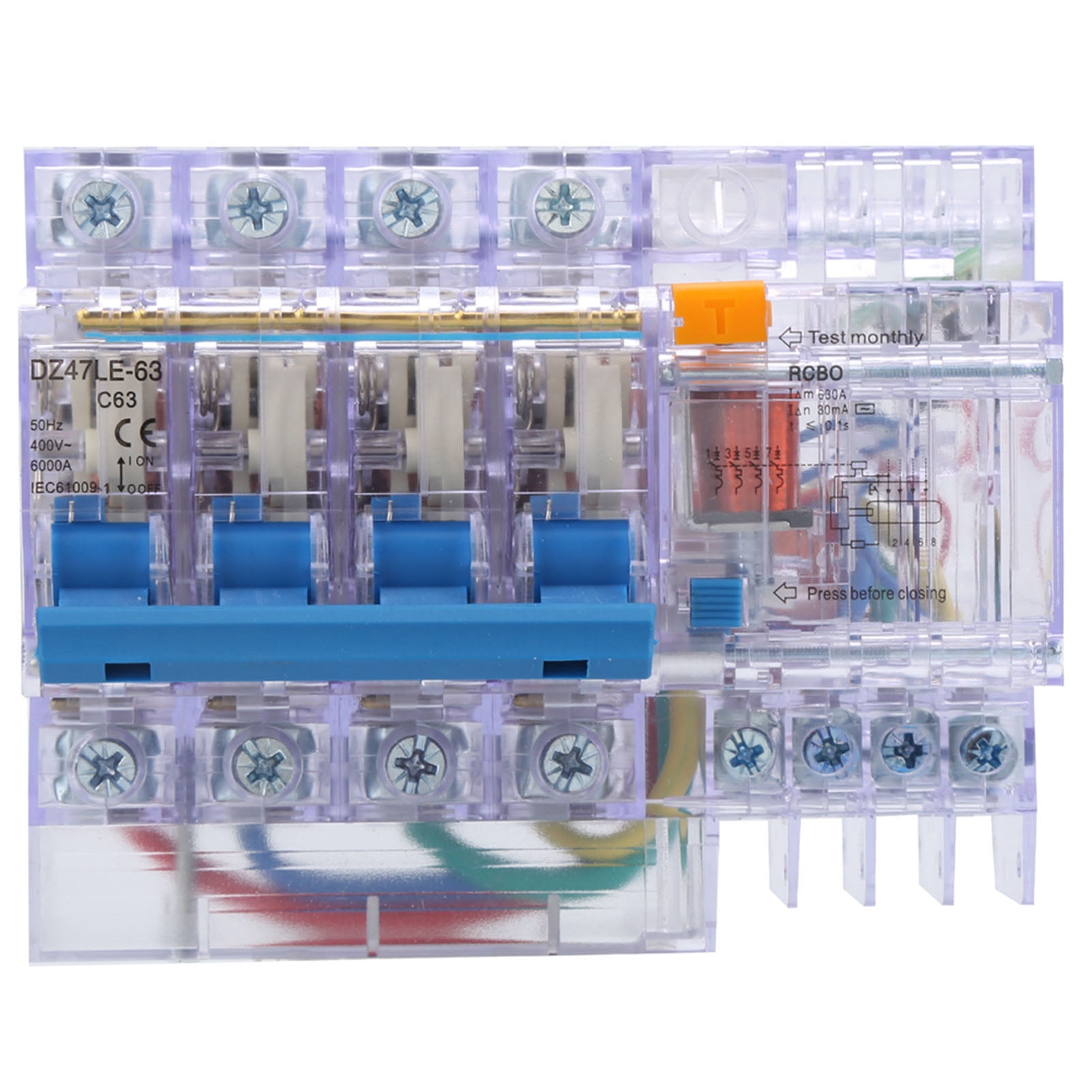 C63 2P Small Circuit Breaker, Transparent Household & Earth Leakage ...