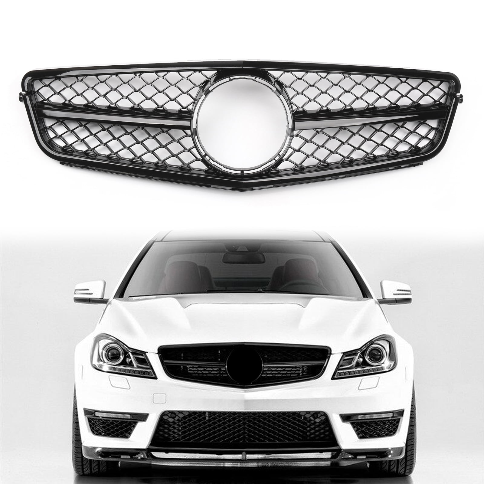 C63 Style Gloss Black Grill Grille Fits for C-Class Benz W204 C300 C350 ...