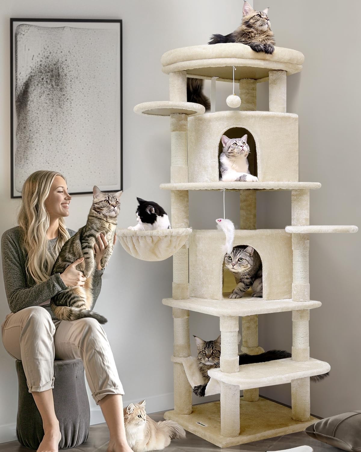 CT67C Large Cat Tower, Curved Series Corner Cat Trees and Towers for ...
