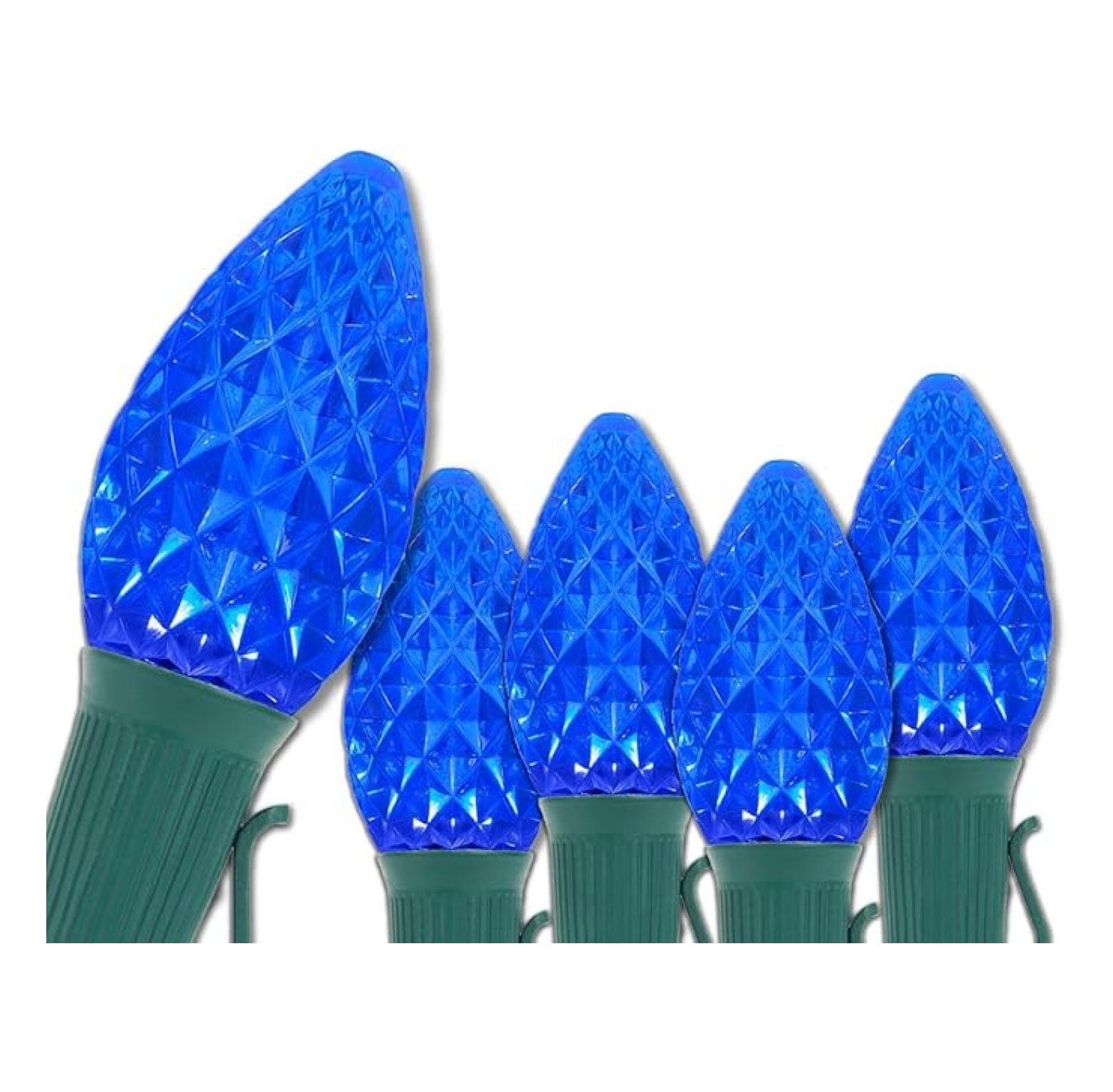 C7 Blue Christmas Lights - 25 LED Bulbs, Green Wire - Outdoor Holiday String Lights, Steady On ...