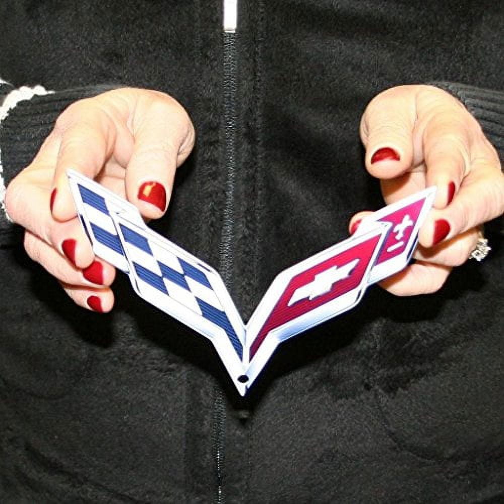 C7 Corvette Crossed Flag Metal Magnet Emblem Art Size: 6" x 4" Tool Box ...