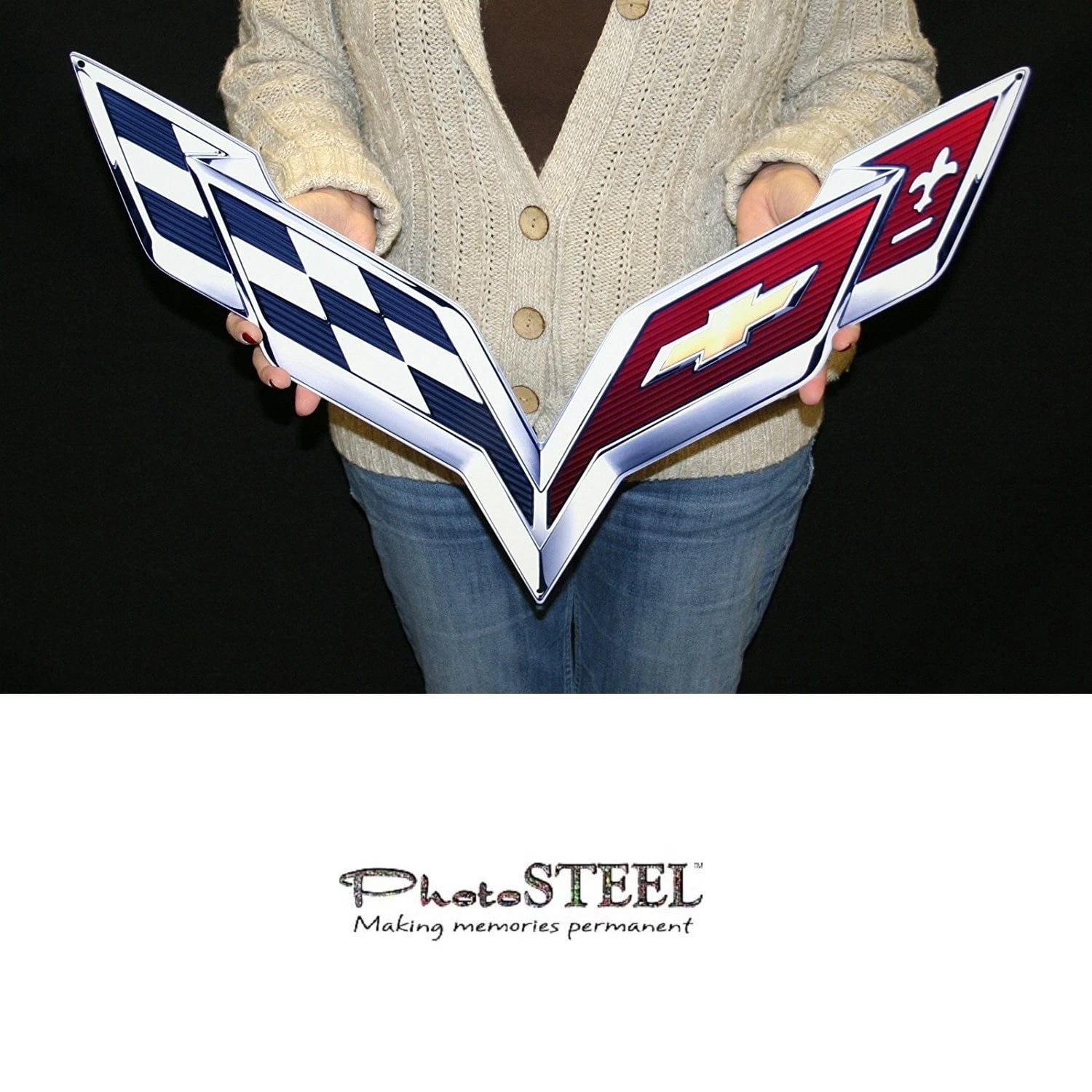 C7 Corvette Crossed Flag Wall Emblem Large Metal Art 14 thru 19 Full 24 ...