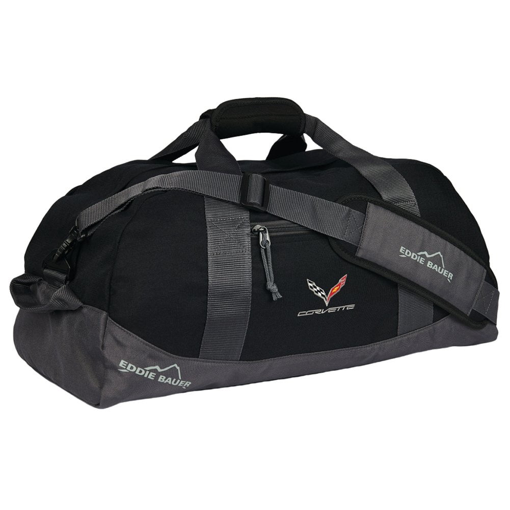 Eddie Bauer C7 Corvette Medium Duffel Bag, Black with Cross Flags Logo ...