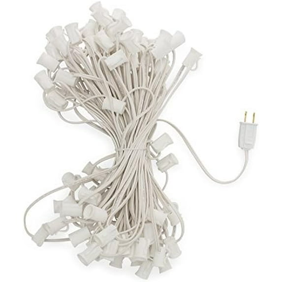 C7 Light Strings | 100' White Cord with 12" Socket Spacing, E12 Light ...