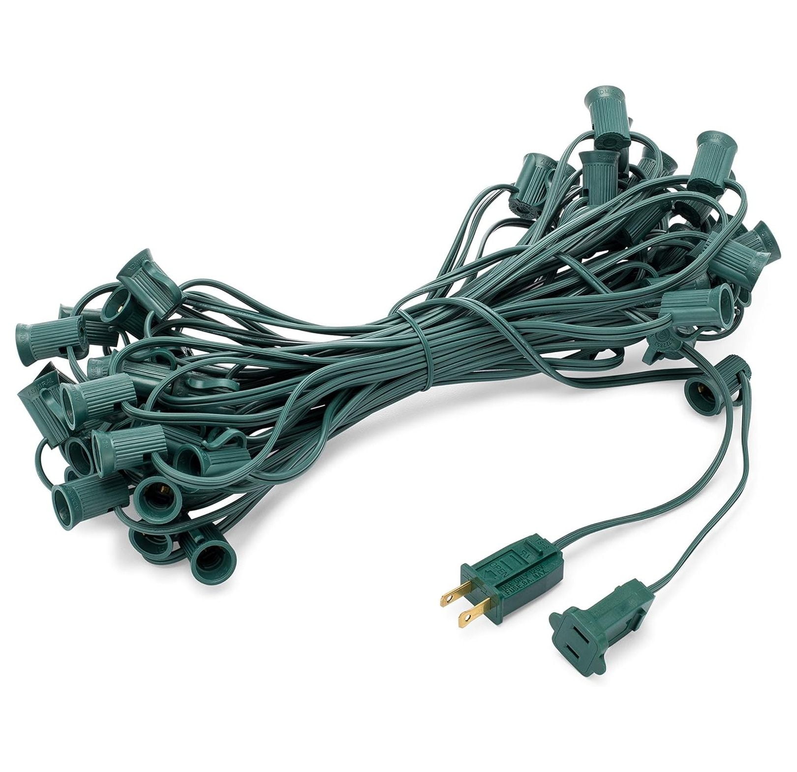 C7 Light Strings 50ft - Green Cord, 12" Socket Spacing - E12 Christmas ...