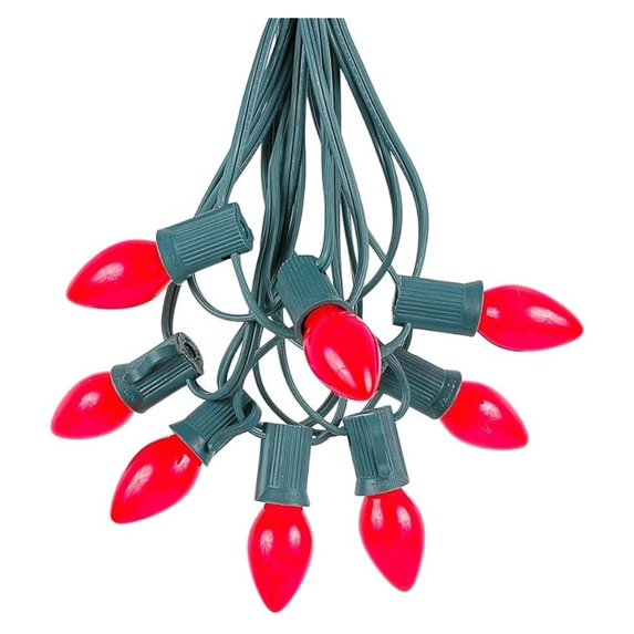 C7 Red Christmas Lights - 25ft Outdoor String Lights - 25 Bulbs - Green ...