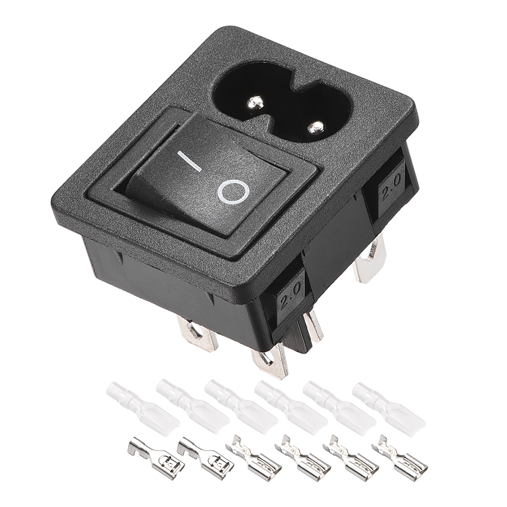 C8-8 Panel Mount Plug Adapter AC 250V 6A 2 Pins 2mm Buckle IEC Inlet ...