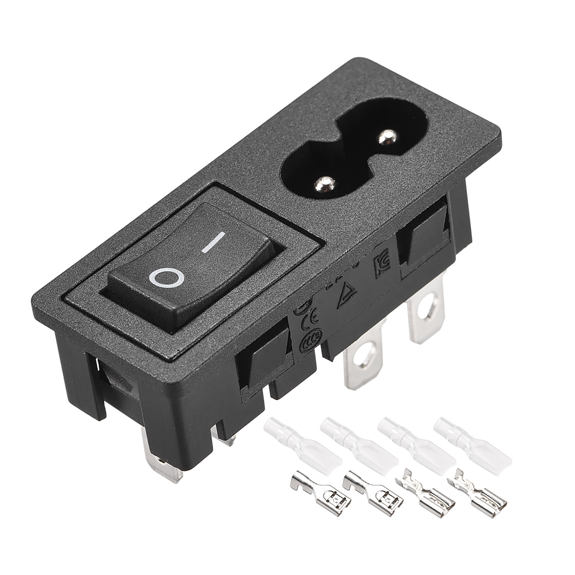C8-8 Panel Mount Plug Adapter AC 250V 6A 2 Pins 3mm Buckle IEC Inlet ...