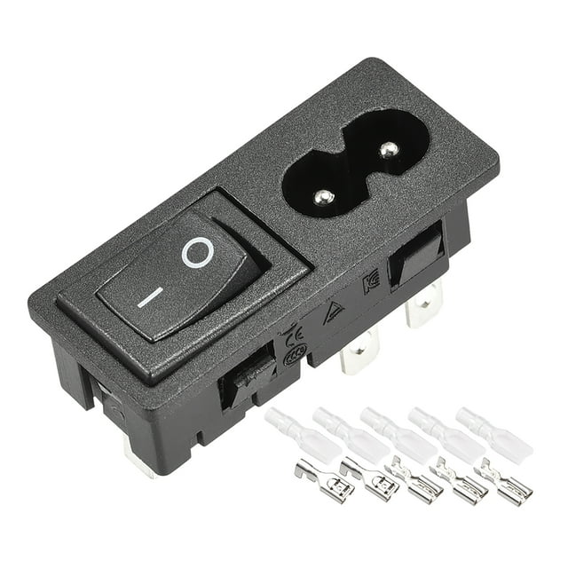 C8-8 Panel Mount Plug Adapter AC 250V 6A 2 Pins 3mm Buckle IEC Inlet ...