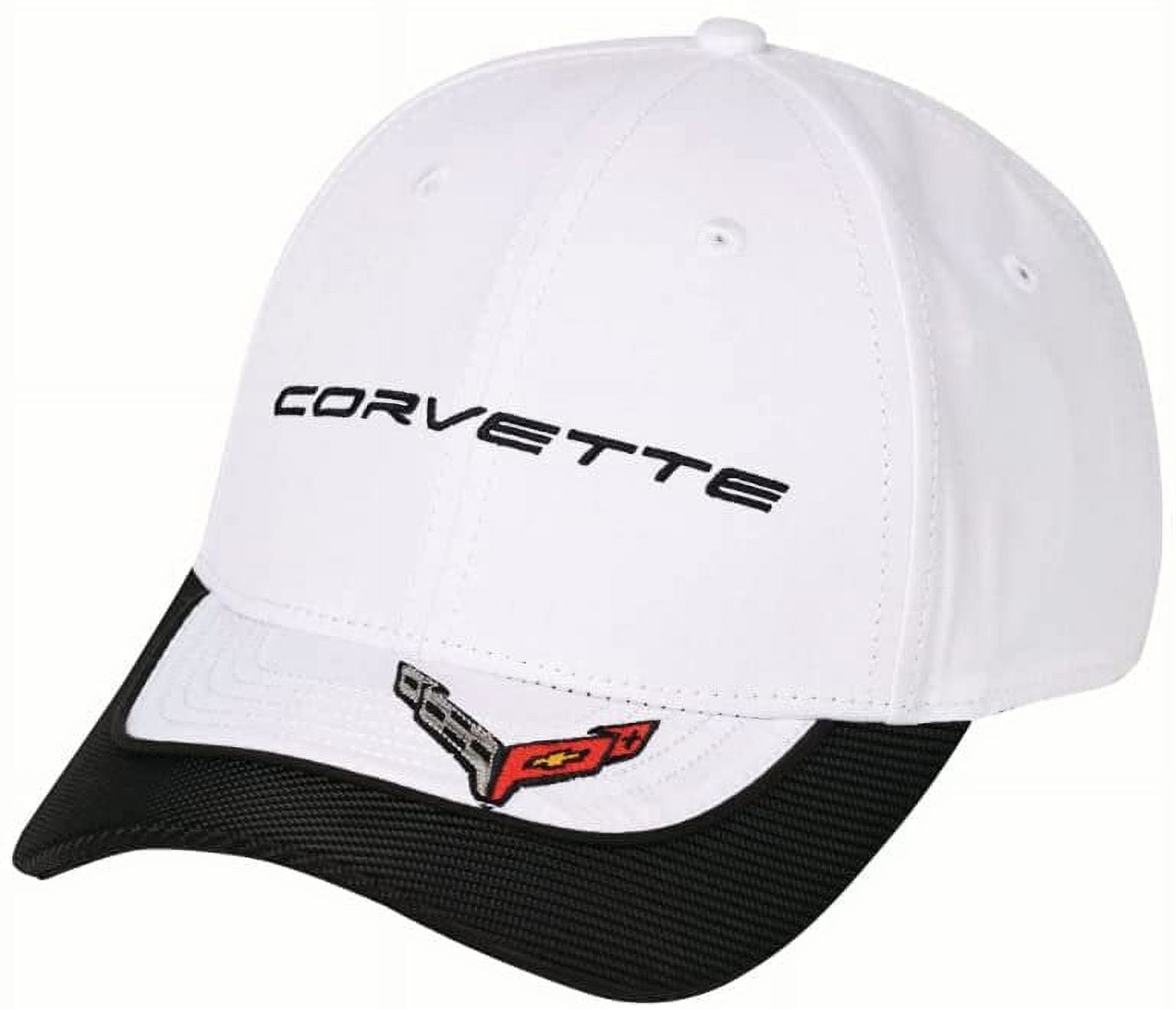 White C8 Corvette Baseball Cap with Carbon Accent Bill & Velcro Closure ...