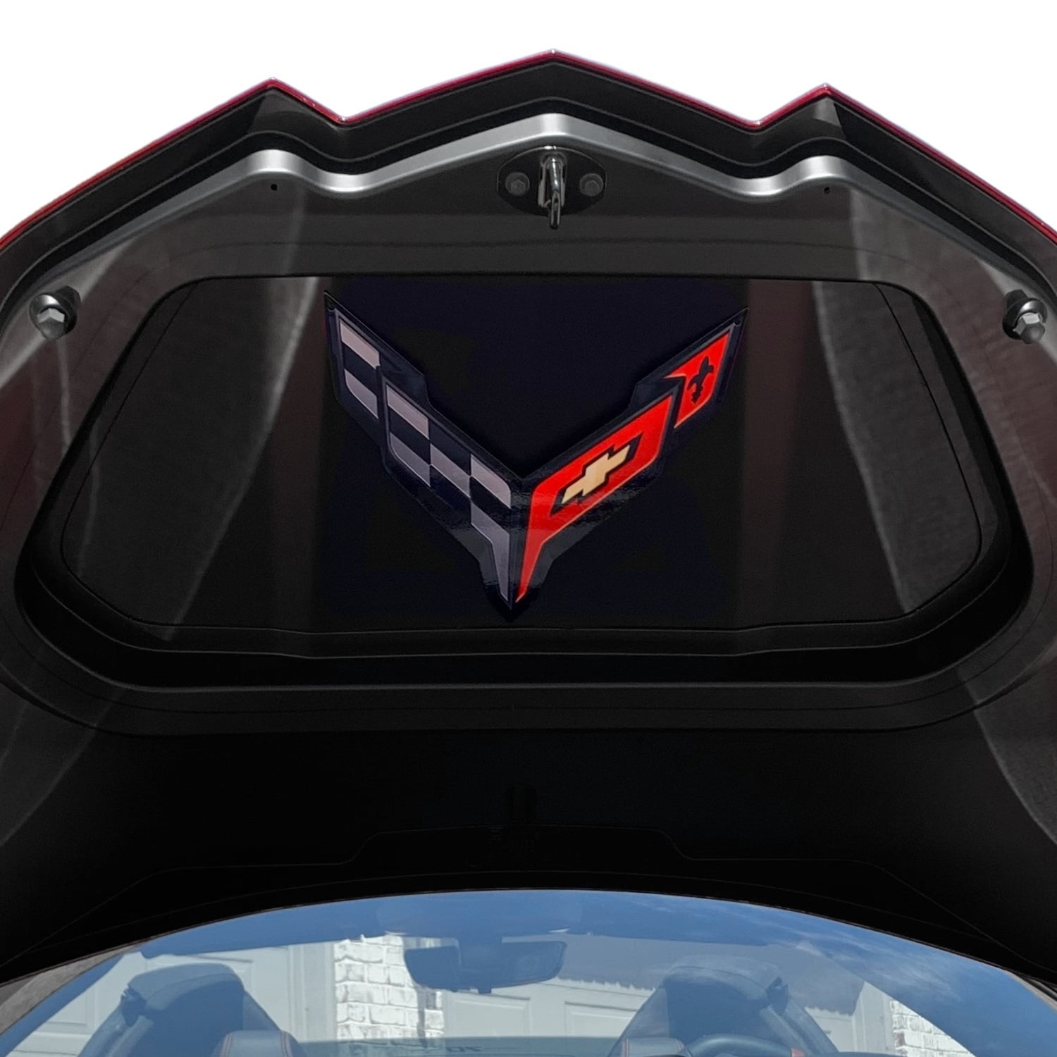 C8 Corvette Trunk Black Crossed Flag Metal Under Lid Frunk Emblem