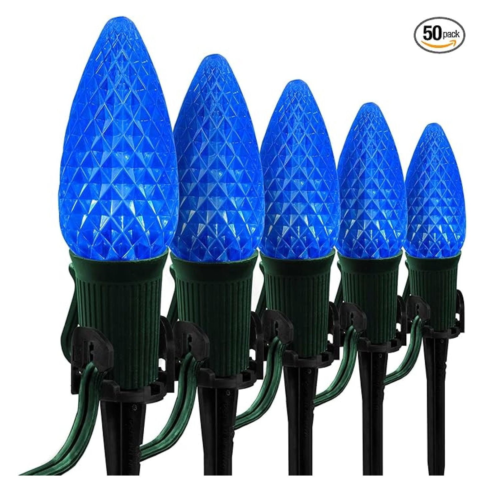 C9 Blue Christmas Pathway Lights 50ft - LED OptiCore Bulbs, Heavy Duty ...
