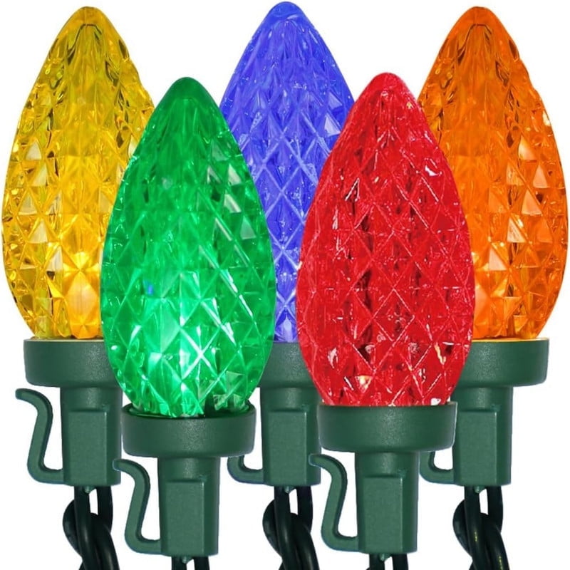 C9 Christmas Light,25 LED Faceted C9 Bulb Indoor Outdoor String Light ...