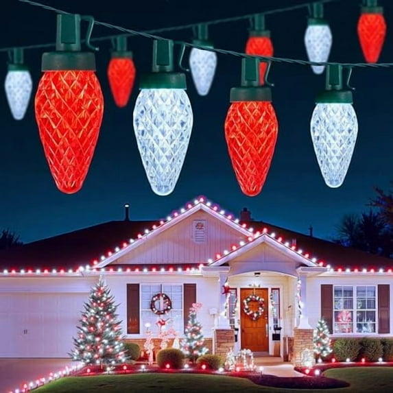 C9 Christmas Lights Outdoor, 114FT 150 LED Red and Pure White String ...