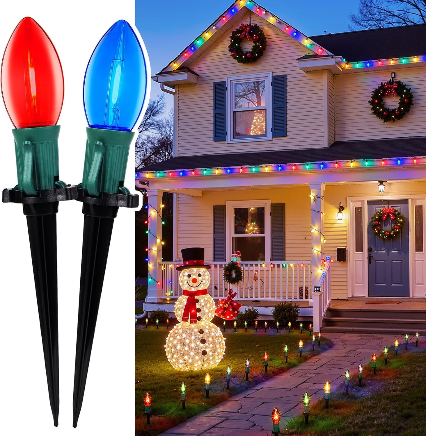 C9 Christmas Lights Outdoor, 2 Packs Total 51.4 Ft Christmas Pathway ...