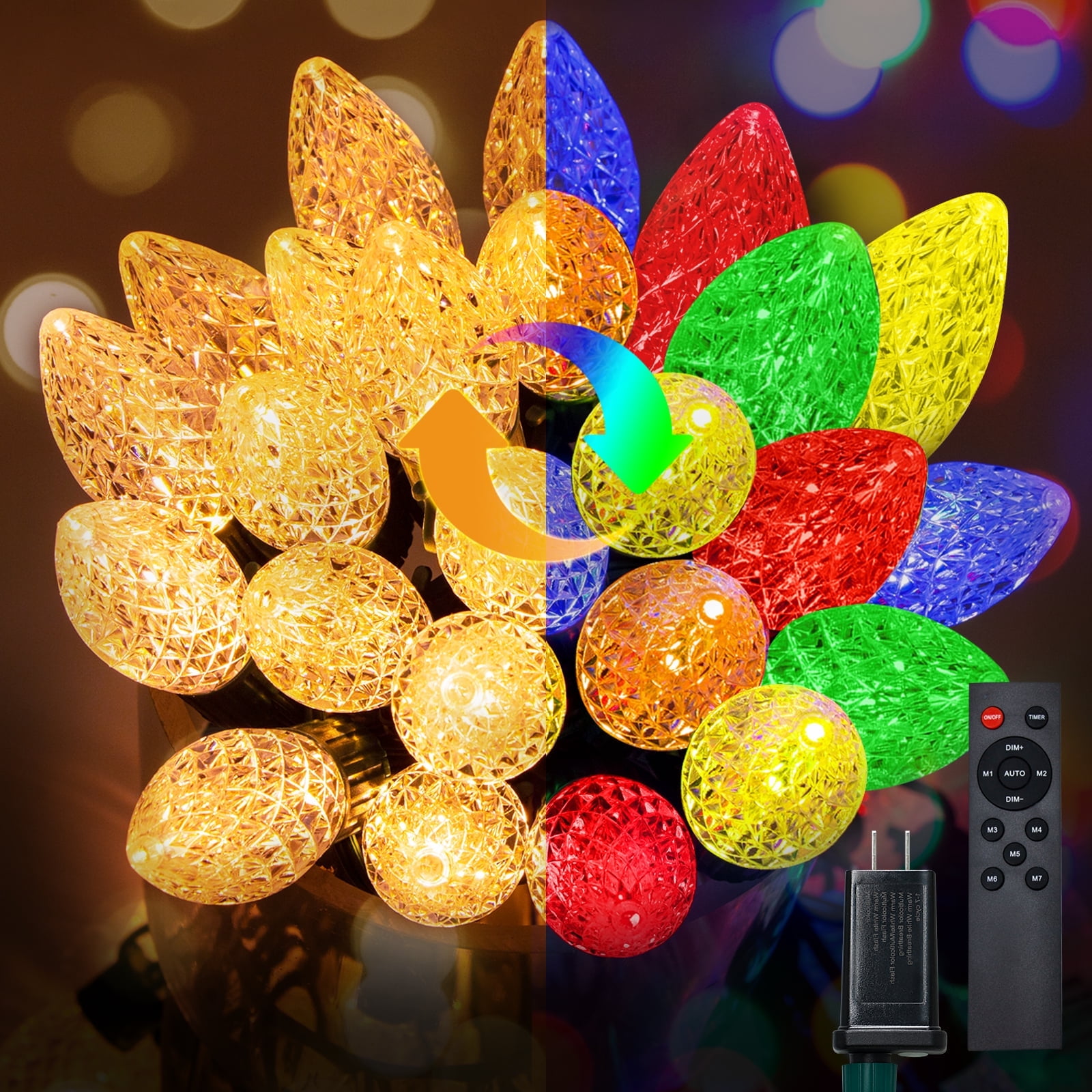 C9 LED String Lights Outdoor with Remote Control, 336FT(84x4) RGB ...