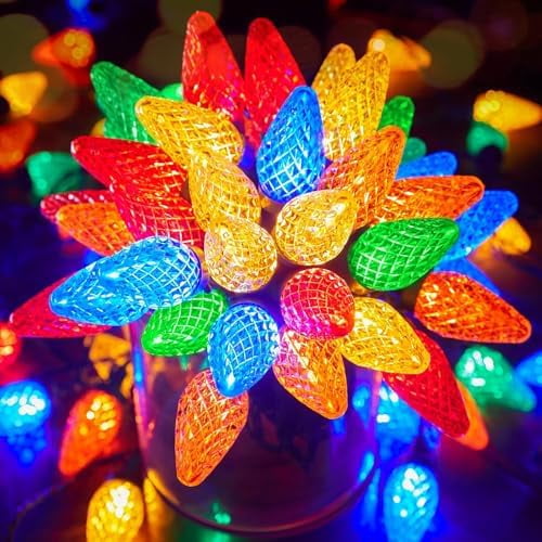 C9 Christmas String Lights Multicolor, 66ft 100 LED Faceted Christmas ...