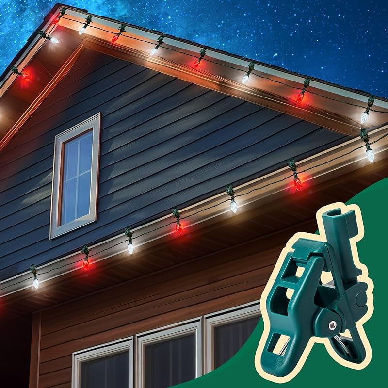 C9 LED Christmas Lights Outdoor with 100 Spring Clips, 81FT 100 LED C9 ...