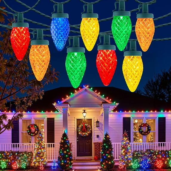 C9 LED Christmas Lights Outdoor, 97ft 150 LED Waterproof Strawberry ...