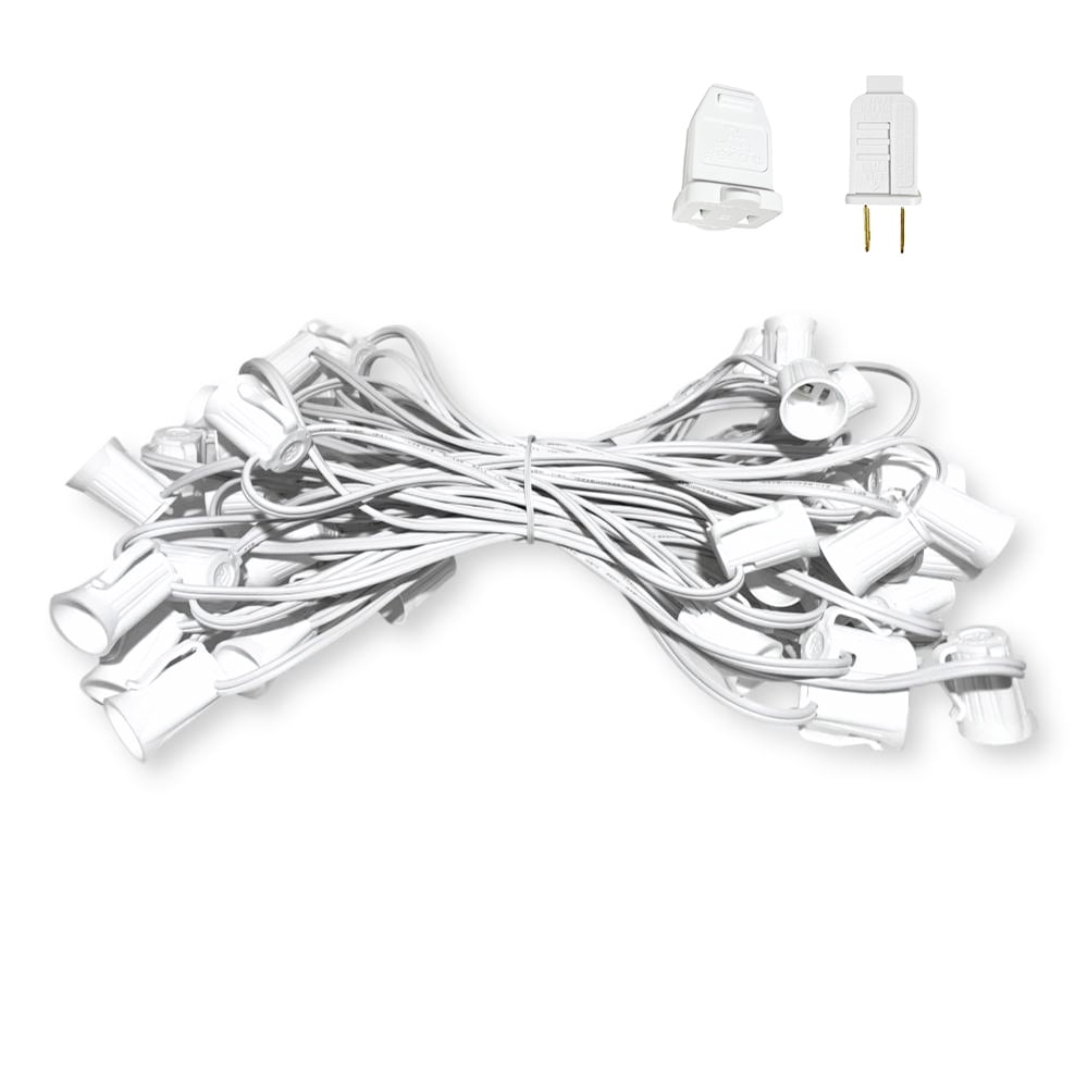 EZLS C9 50' Light Socket Stringer, White Strand, SPT-1, 50 Sockets, 12 ...
