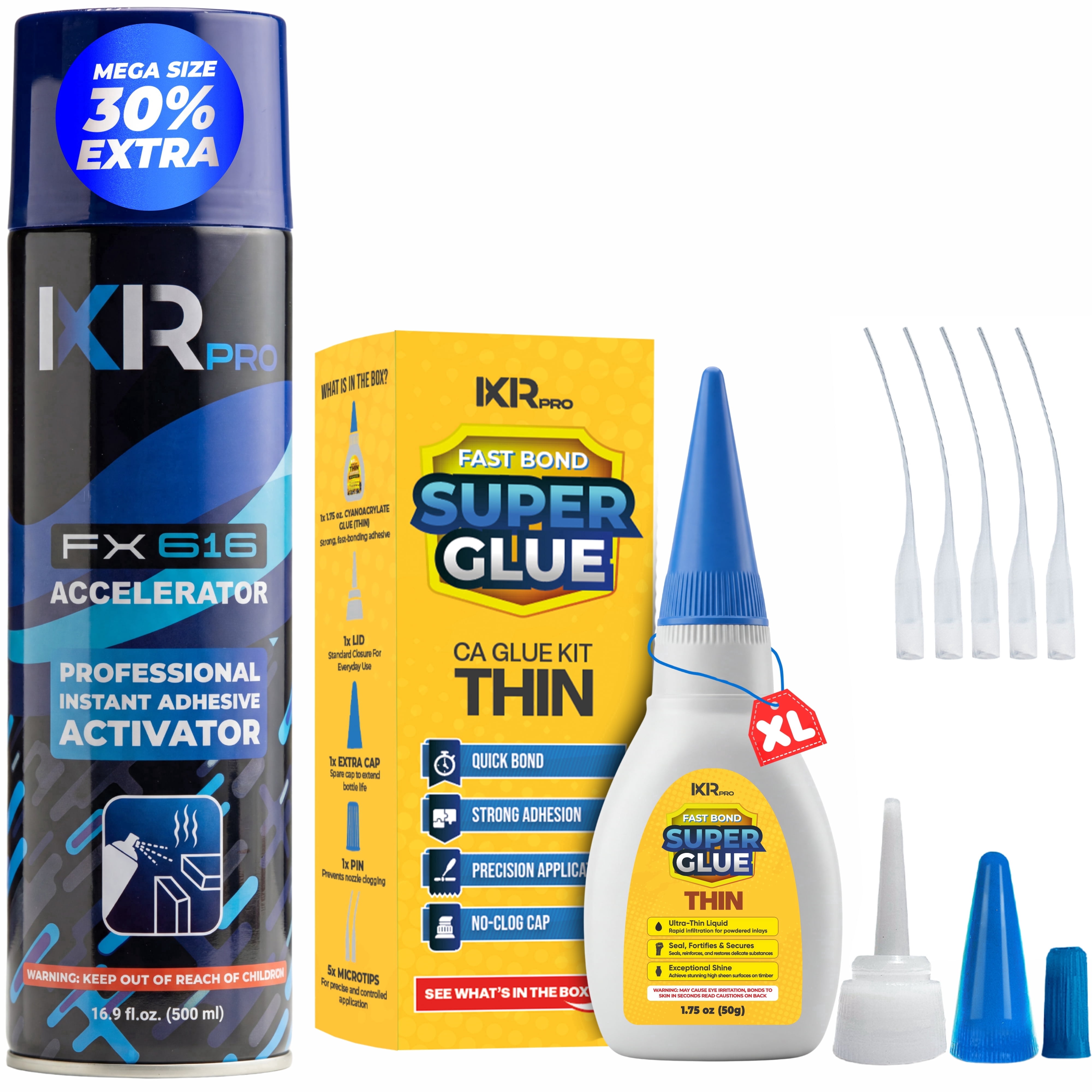 IXIRPRO CA Glue Thin Viscosity Kit with Activator, 5-10s Dry Time, 1.75 ...