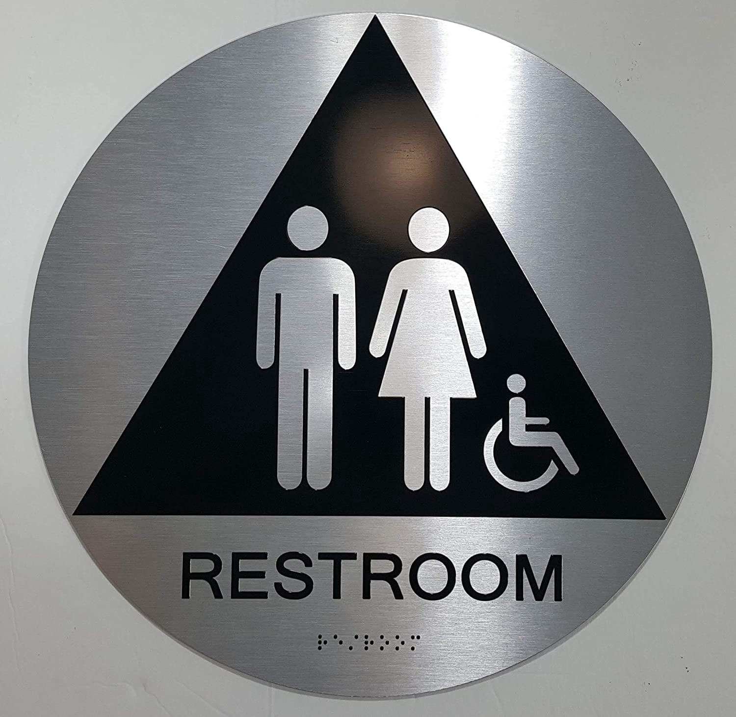CA Unisex Restroom ACCESSIBLE Sign -(Aluminum, Brush Silver,12 Diameter ...