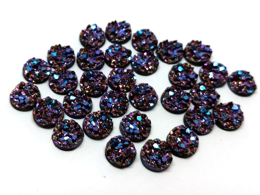 CA217 - 10 pcs. Druzy Resin Embellishment Cabochons Magenta Multicolor ...