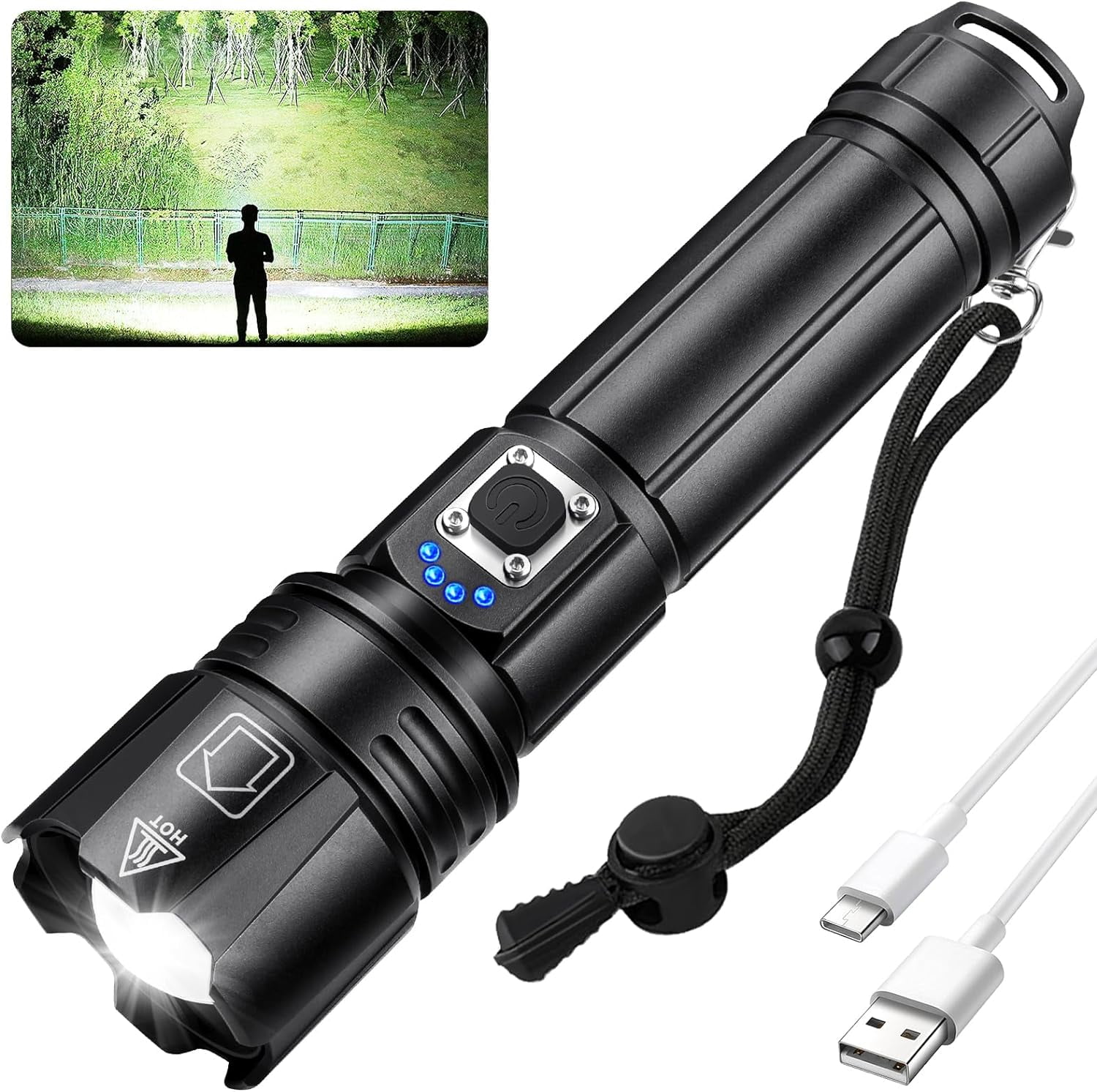 CAALOGT Powerful 900,000 Lumen Flashlight, USB Rechargeable, Waterproof ...