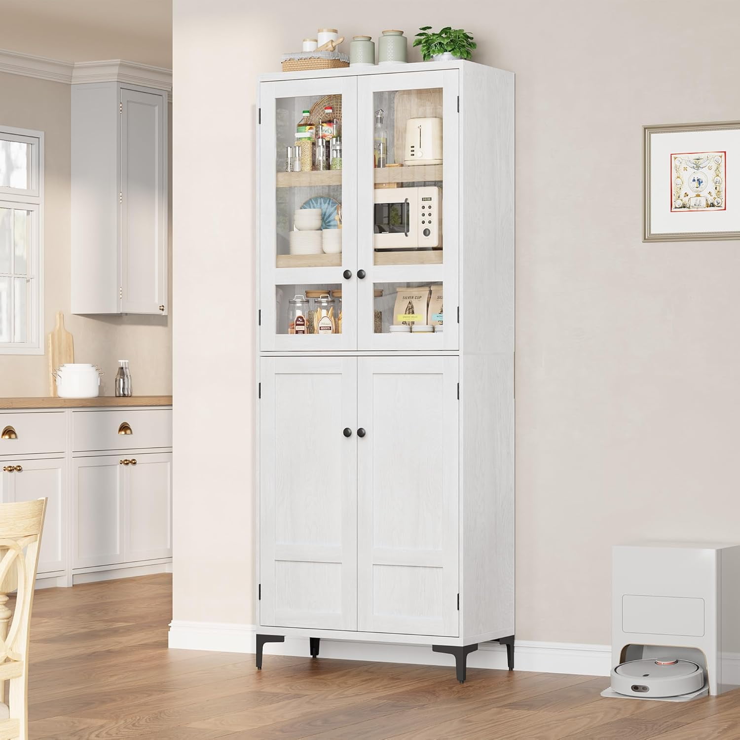 CABIHOME 71" Tall Kitchen Pantry Cabinet with Glass Doors, Freestanding ...