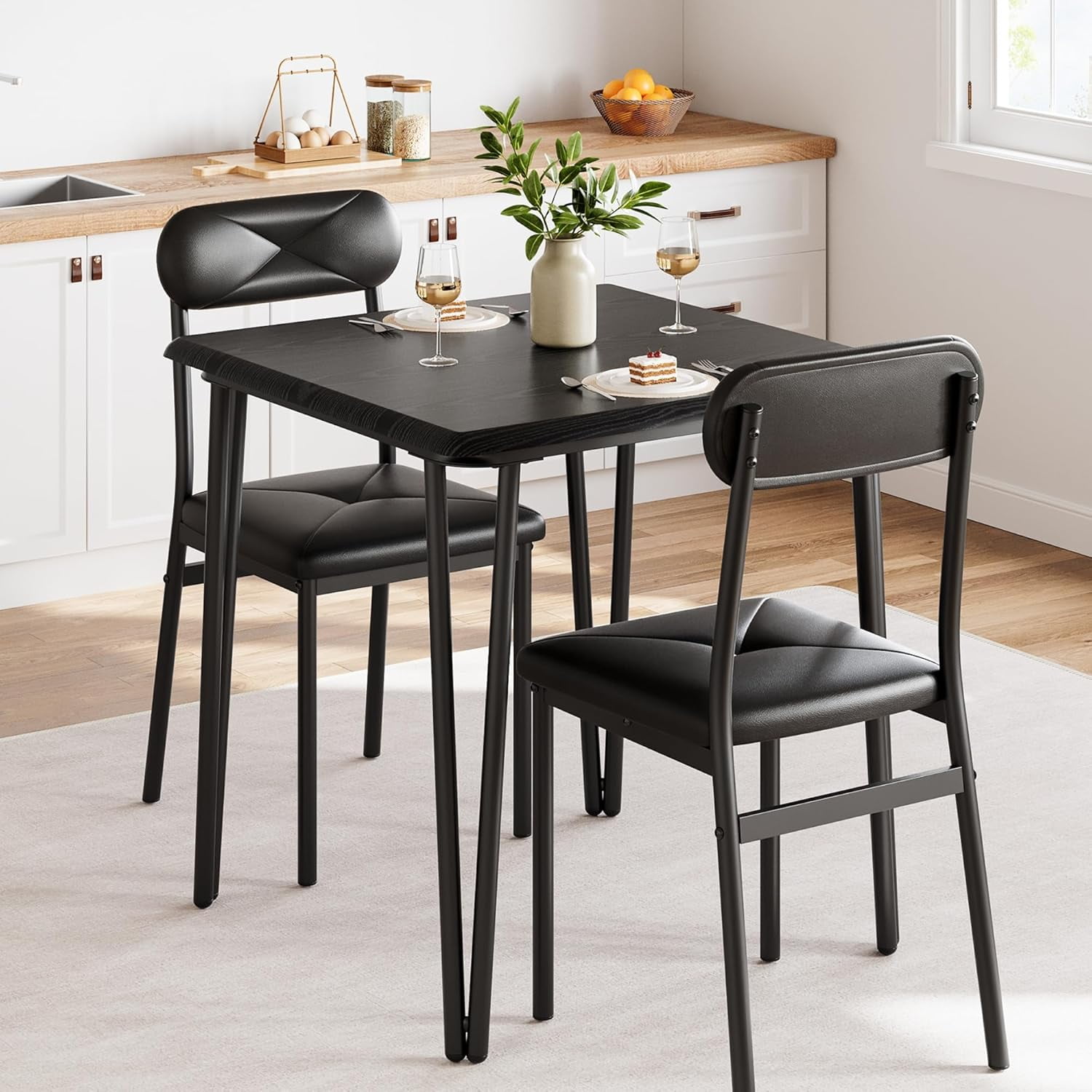 CABIHOME Dining Table Set of 2, Kitchen Table with Upholstered Chairs ...