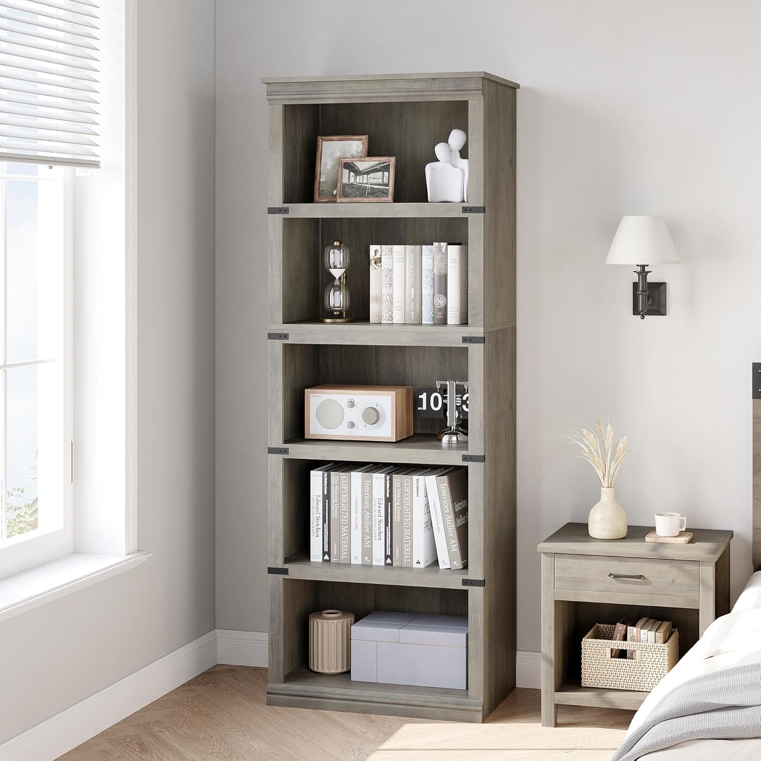 CABIHOME Farmhouse Book Shelf, 5 Tier Book Shelf for Display, 67.4 ...