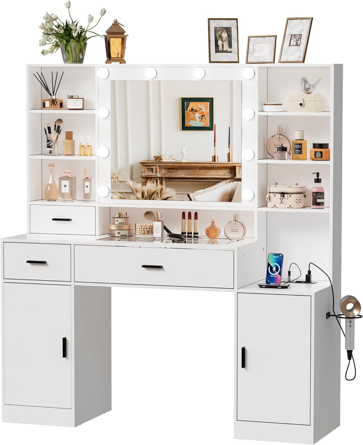 CABINAHOME Makeup Vanity Set with Lighted Mirror with 10 Adjustable ...