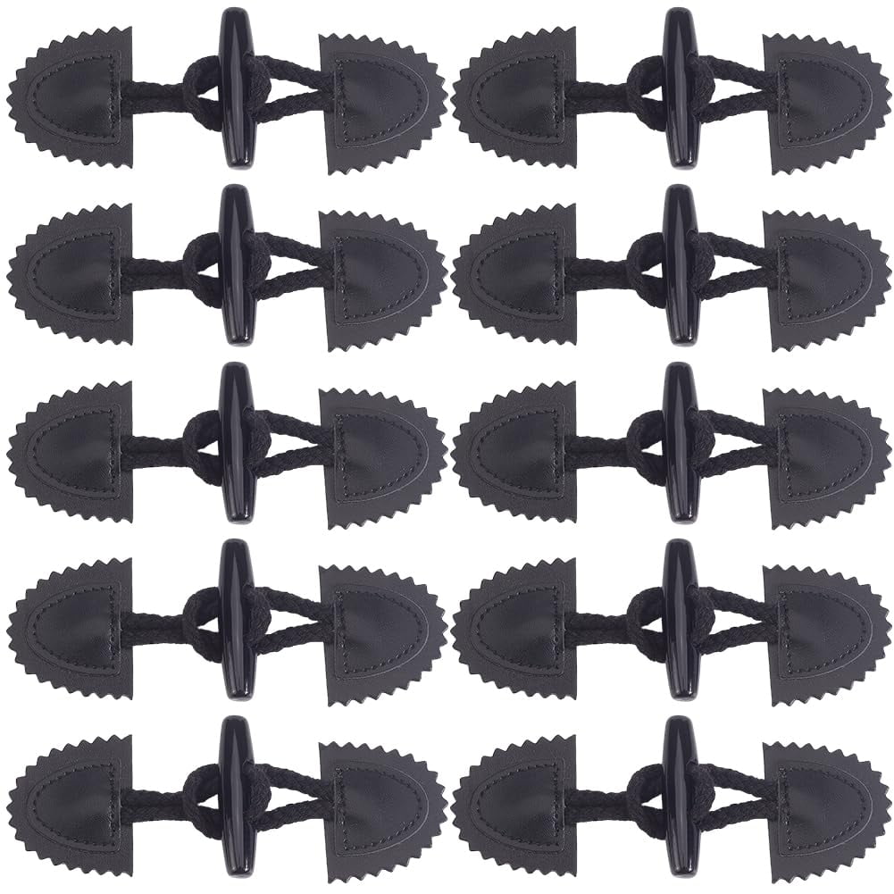 CABODYALS 10 Sets Black Pu Leather Toggle Closure Wood Horn Buttons ...