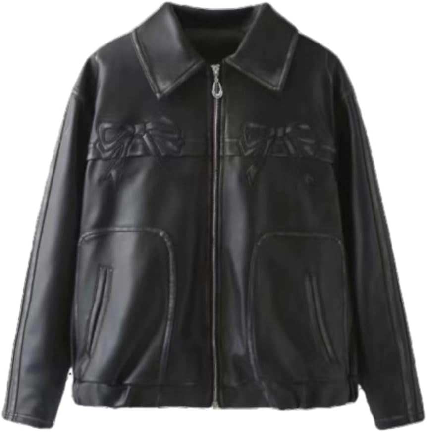 CAC-Y2k Jacket Pink Leather Jacket Bow Coquette Clothes Vintage Jacket ...